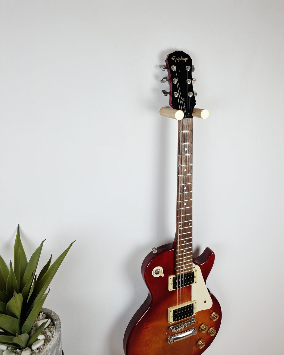 Oak & Brass Floating Guitar Holder Wall Mount / minimalist simple guit ...